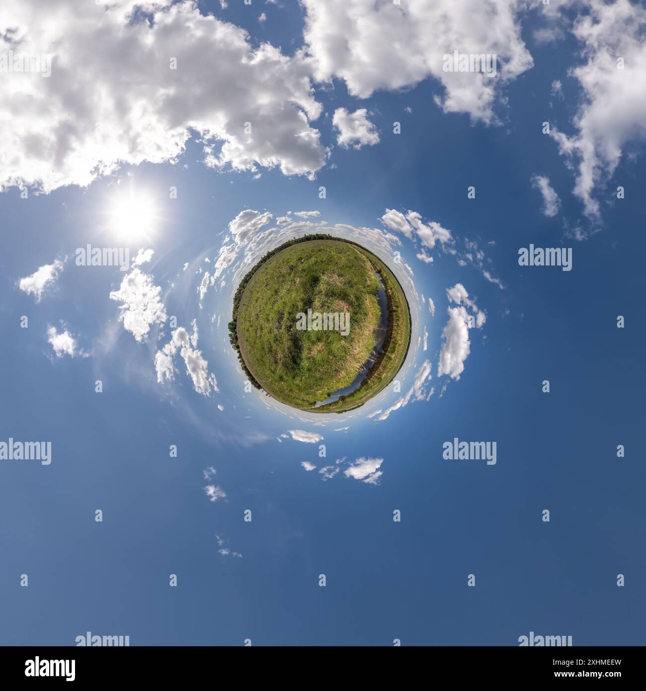 simple little tiny planet without buildings in blue sky with beautiful ...