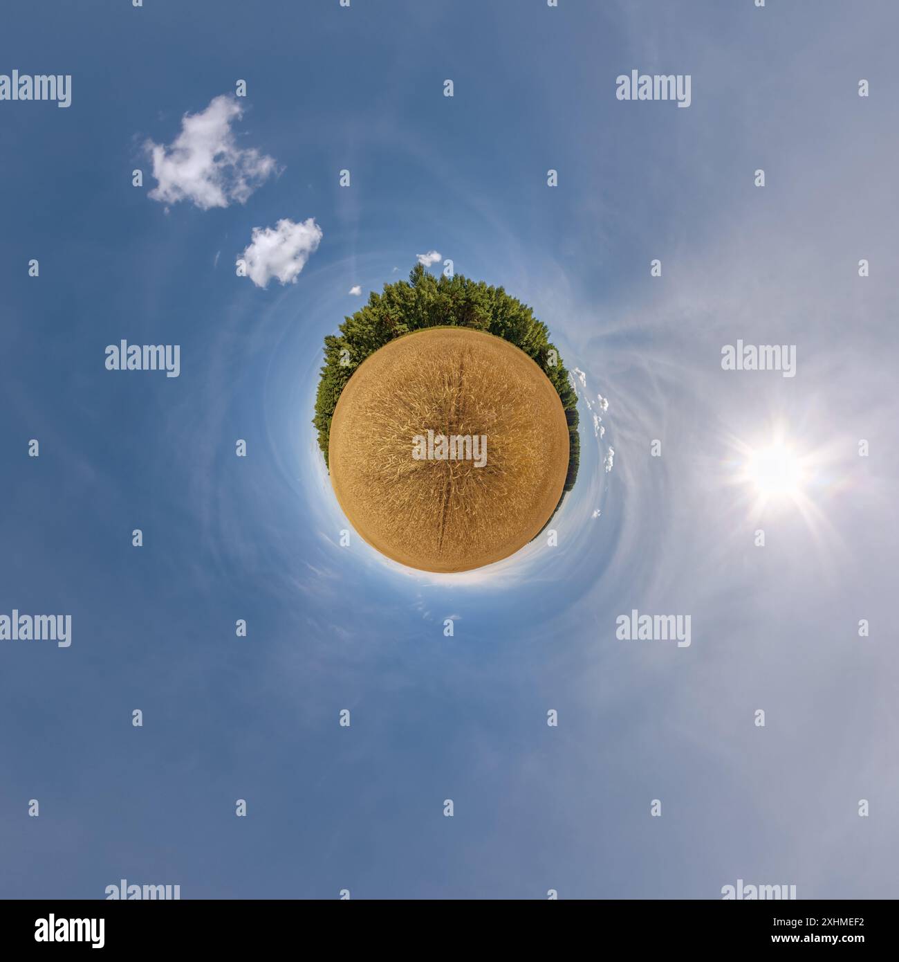 simple little tiny planet without buildings in blue sky with beautiful ...