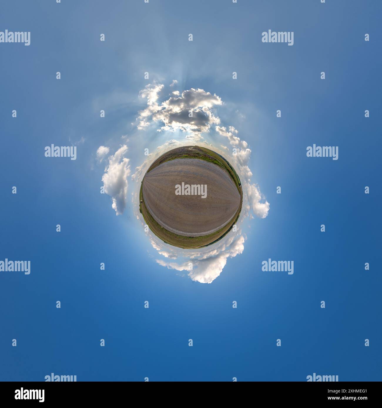 simple little tiny planet without buildings in blue sky with beautiful ...