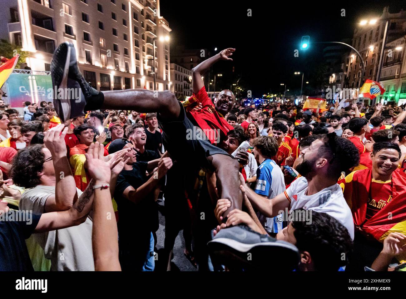 Malaga, Spain. 15th July, 2024. A Spain football fan seen celebrating ...