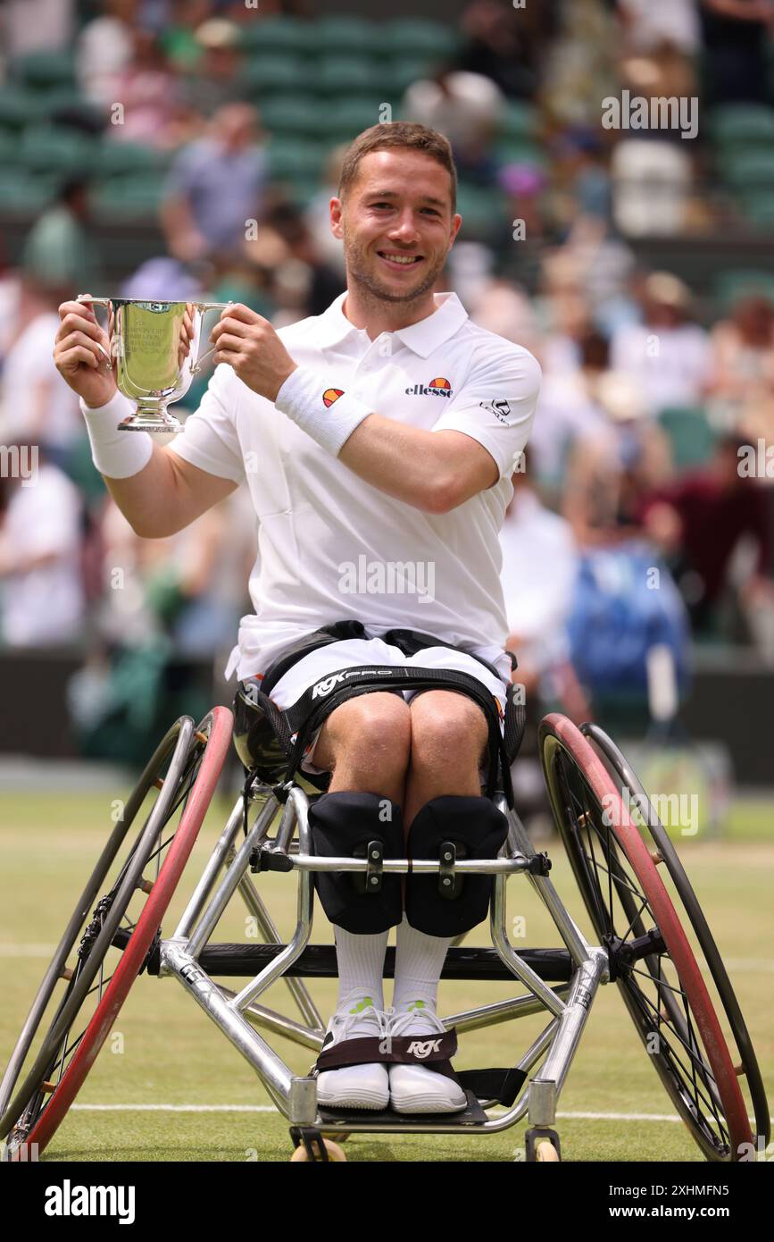Alfie Hewett of Great Britain celebrates winning the mens wheelchair ...