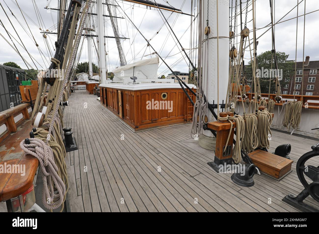 Top deck of the Cutty Sark, the famous sailing ship at Geenwich, London ...