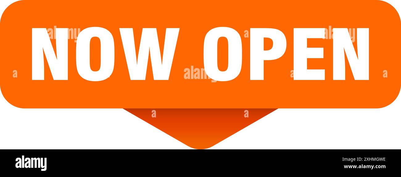 now open sticker. now open sign on transparent background. rectangular ...