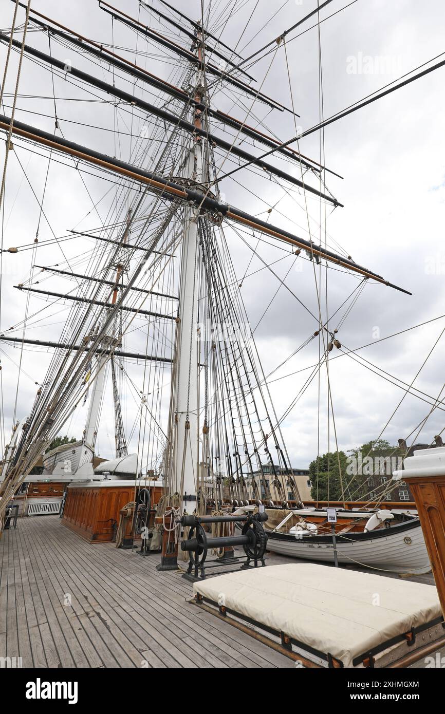 Top deck of the Cutty Sark, the famous sailing ship at Geenwich, London ...