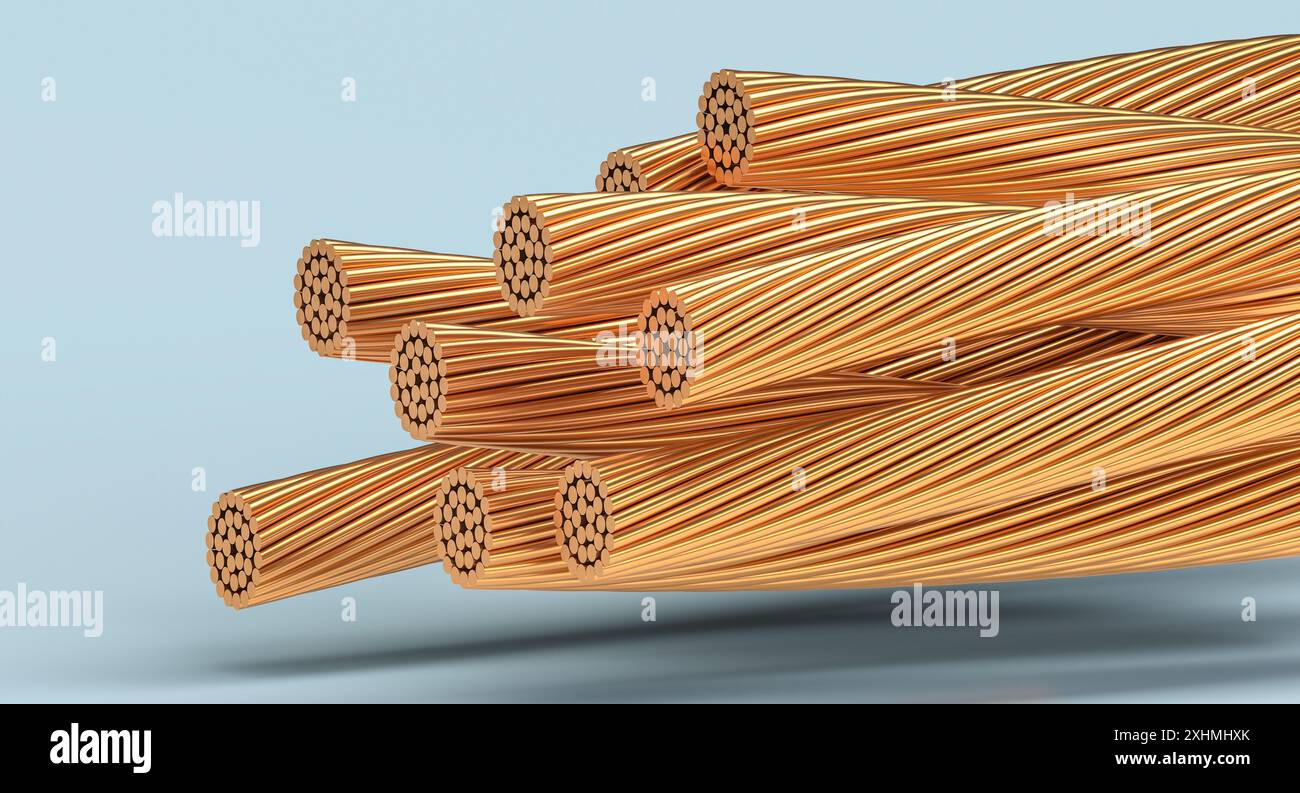 twisted strand copper wire electrical cable 3d render background Stock ...