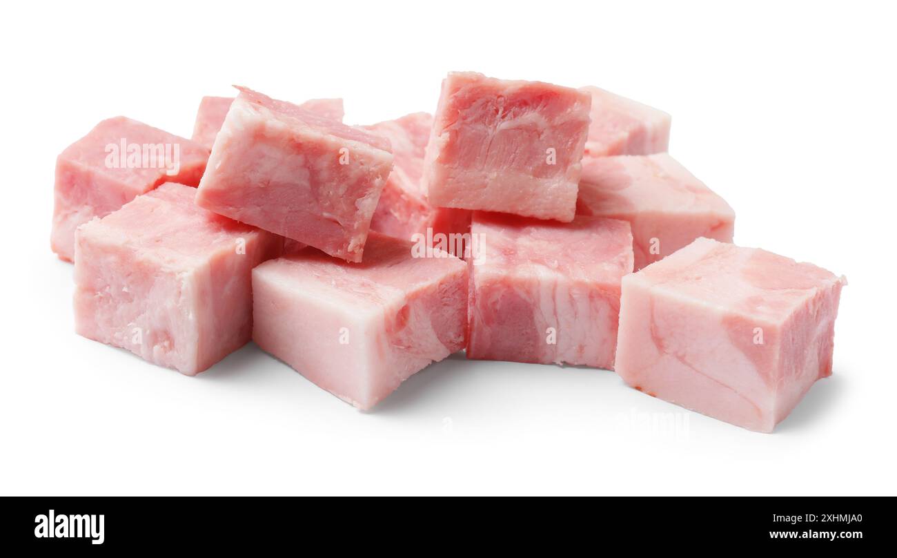 Cubes of raw bacon isolated on white Stock Photo - Alamy