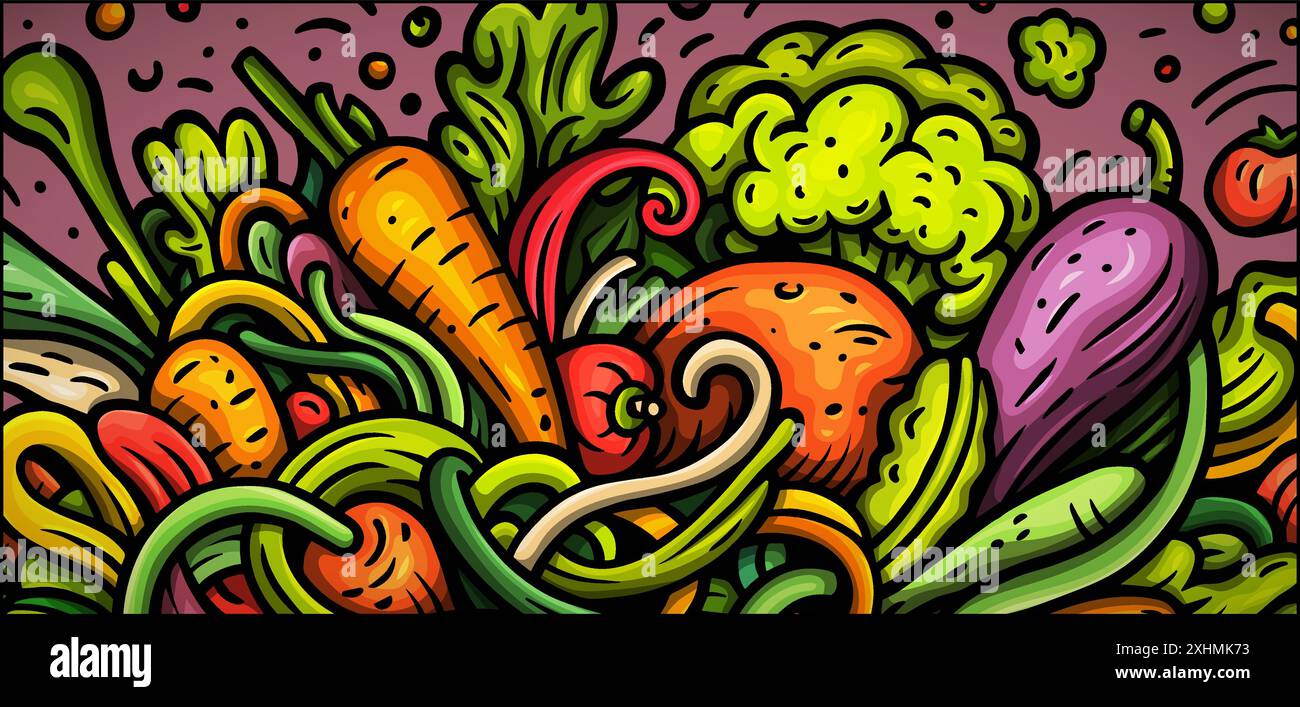 Vegetables cartoon vector doodle background. Veggies banner design ...