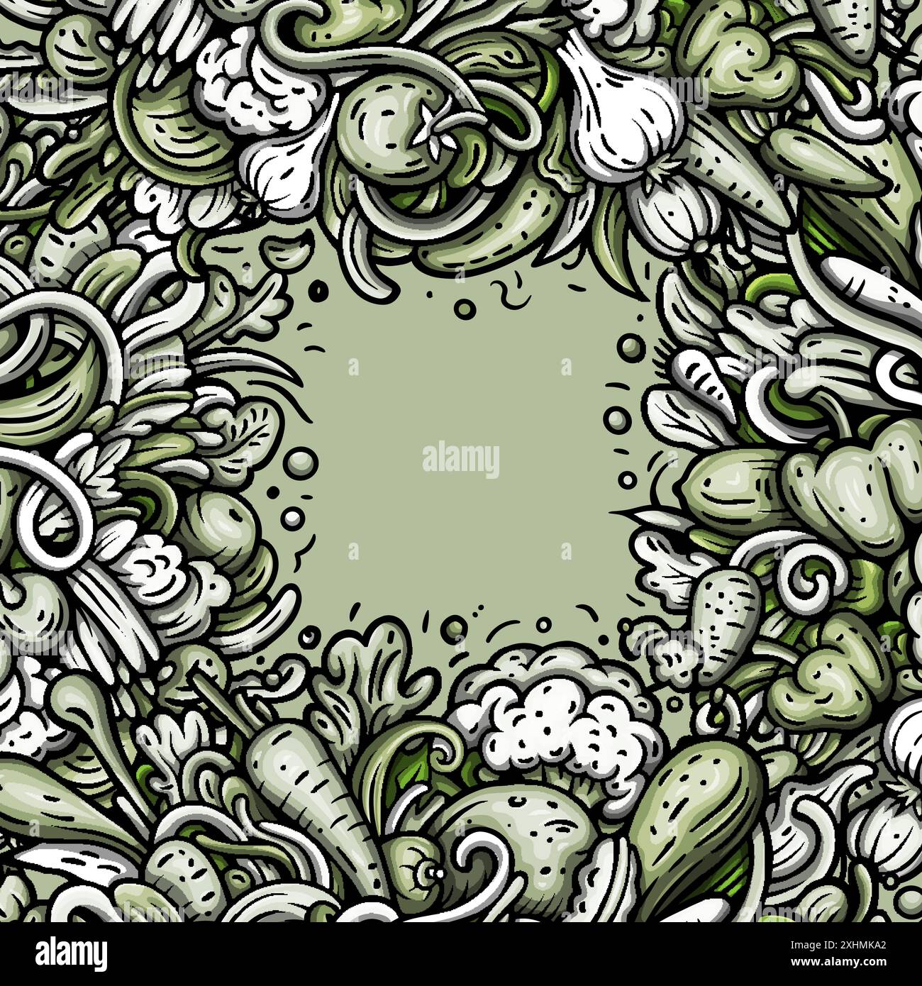 Vegetables cartoon vector doodles frame. Veggies border design Stock ...