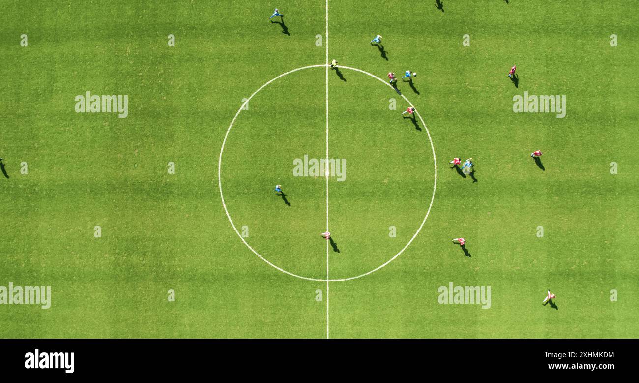 Aerial Top Down View of Soccer Football Field and Two Professional ...