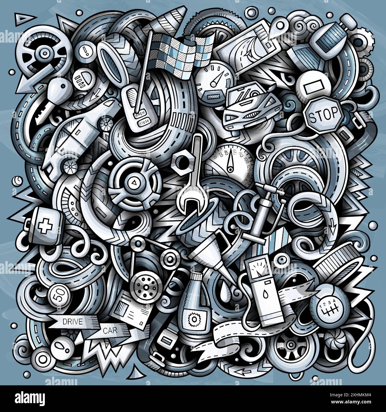 Cartoon vector doodles Automotive illustration Stock Vector Image & Art ...