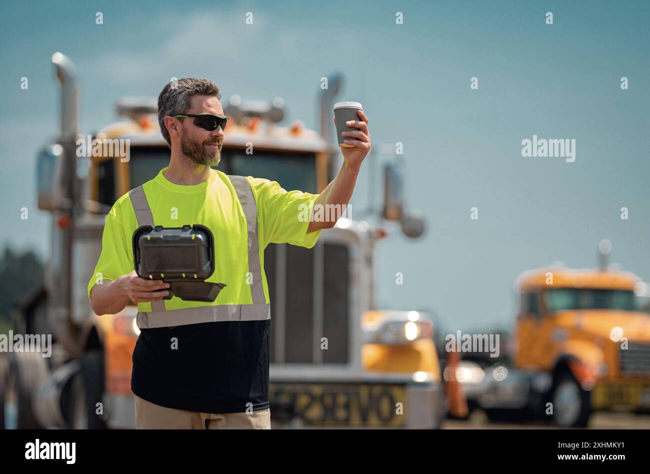 Construction builder in building uniform on buildings construction ...
