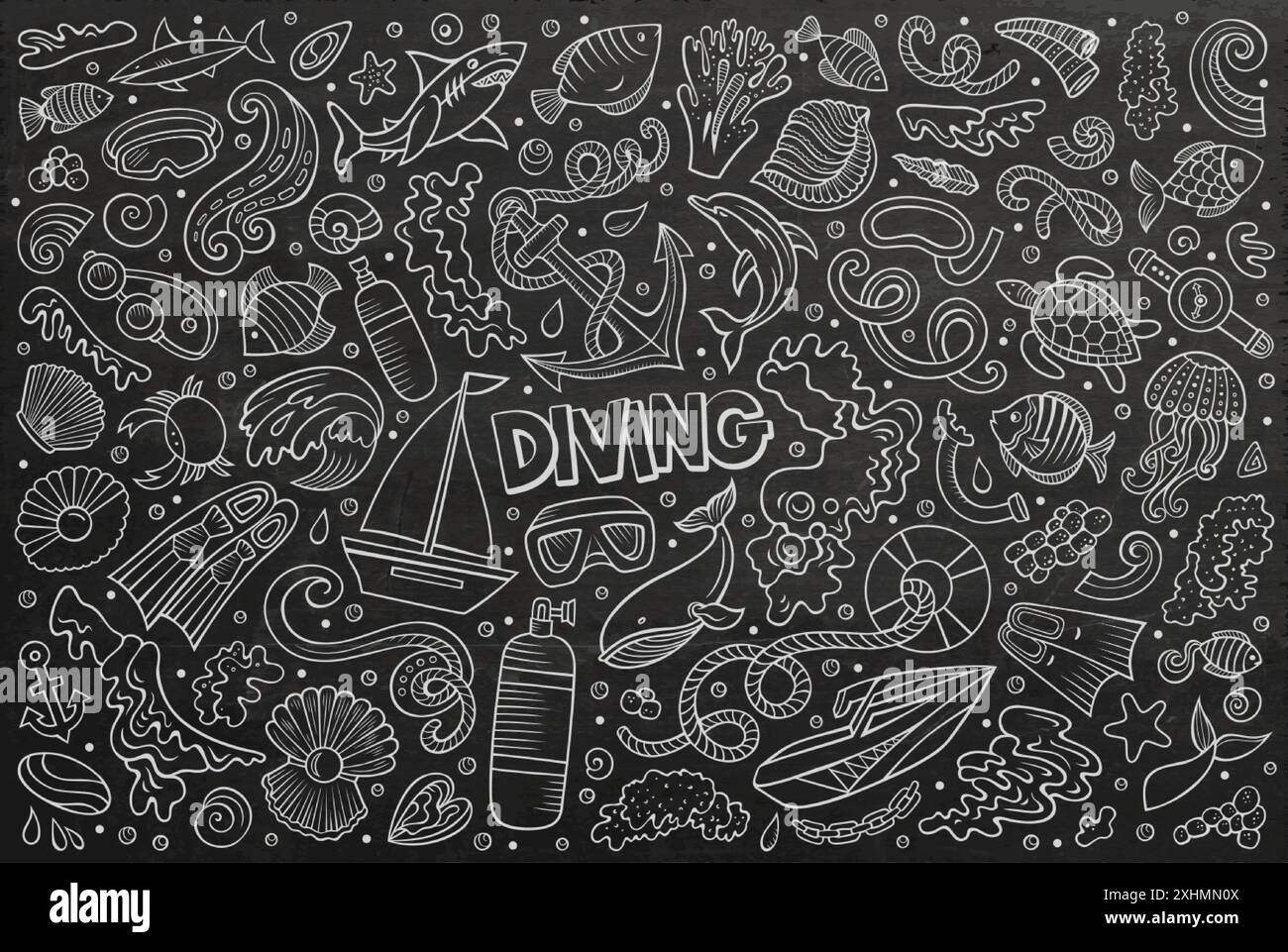 Cartoon set of Diving theme items, objects and symbols Stock Vector ...