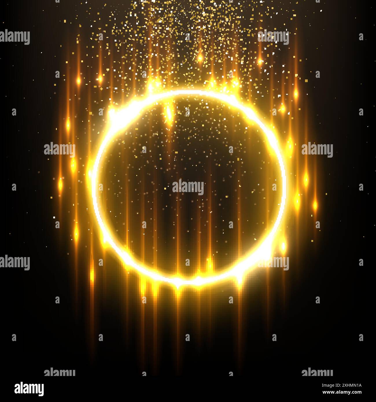 Gold ring with flash rays and sparks vector illustration. Realistic 3D ...