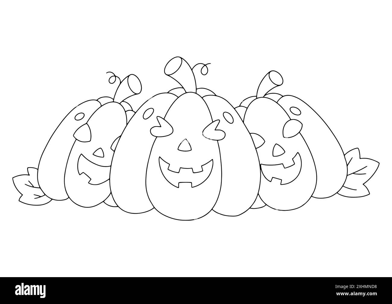 A set of laughing pumpkins. Coloring book page for kids. Cartoon style ...