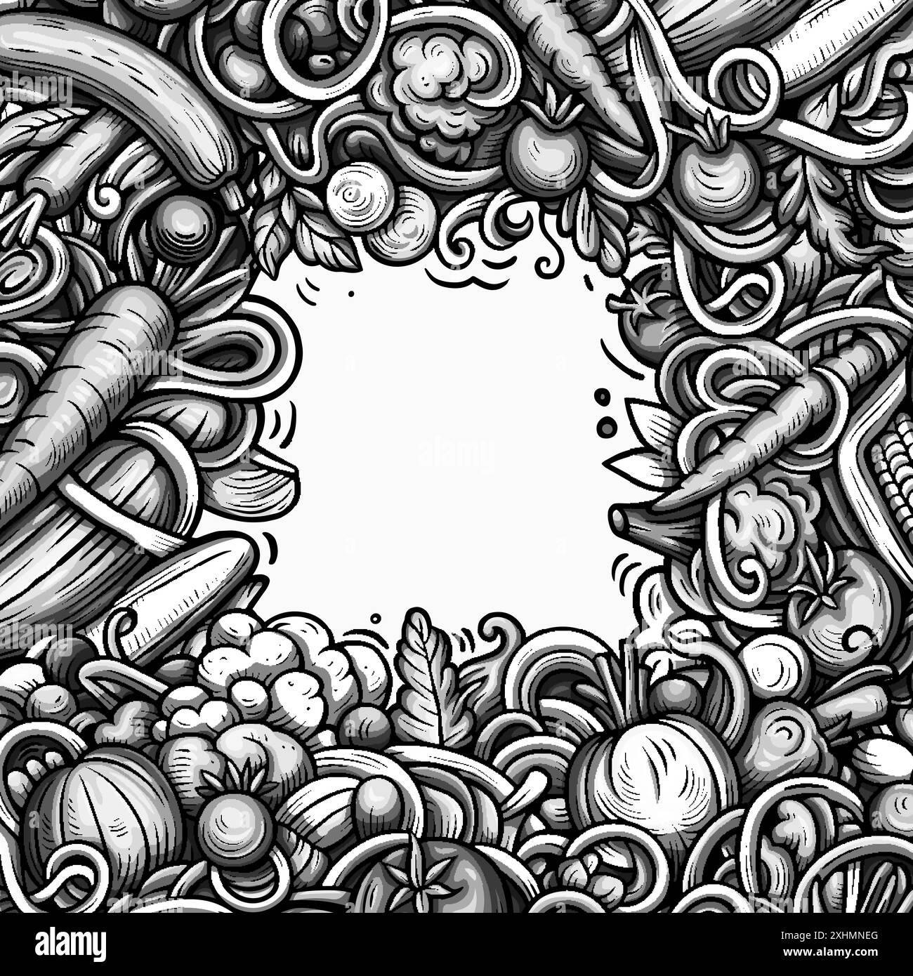 Vegetables cartoon vector doodles frame. Veggies border design Stock ...