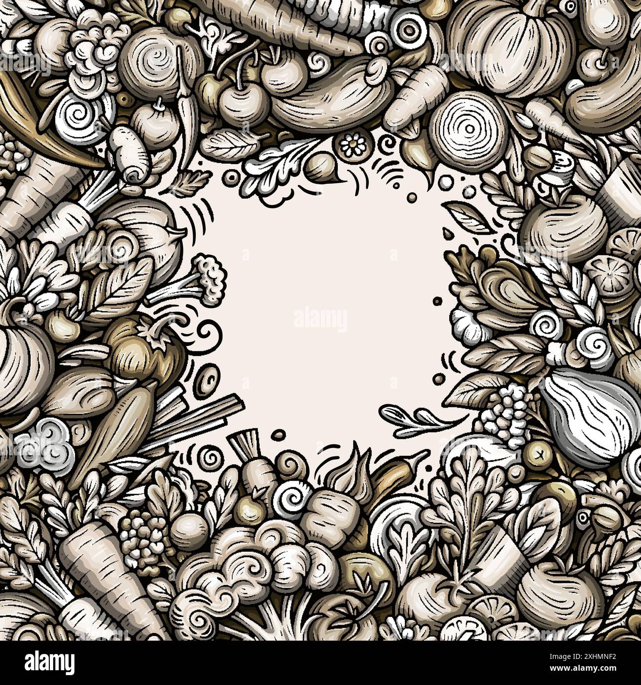 Vegetables cartoon vector doodles frame. Veggies border design Stock ...