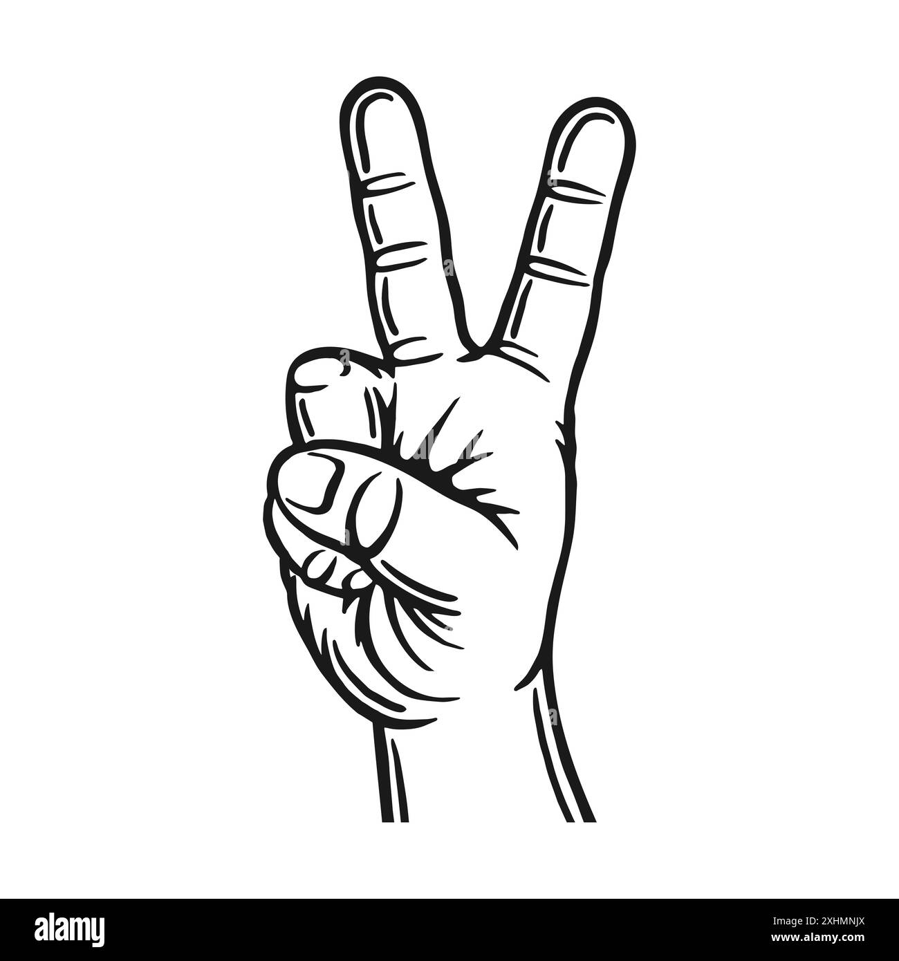 Peace sign. Male hand gestures. Outline silhouette. Design element. Vector illustration isolated ...