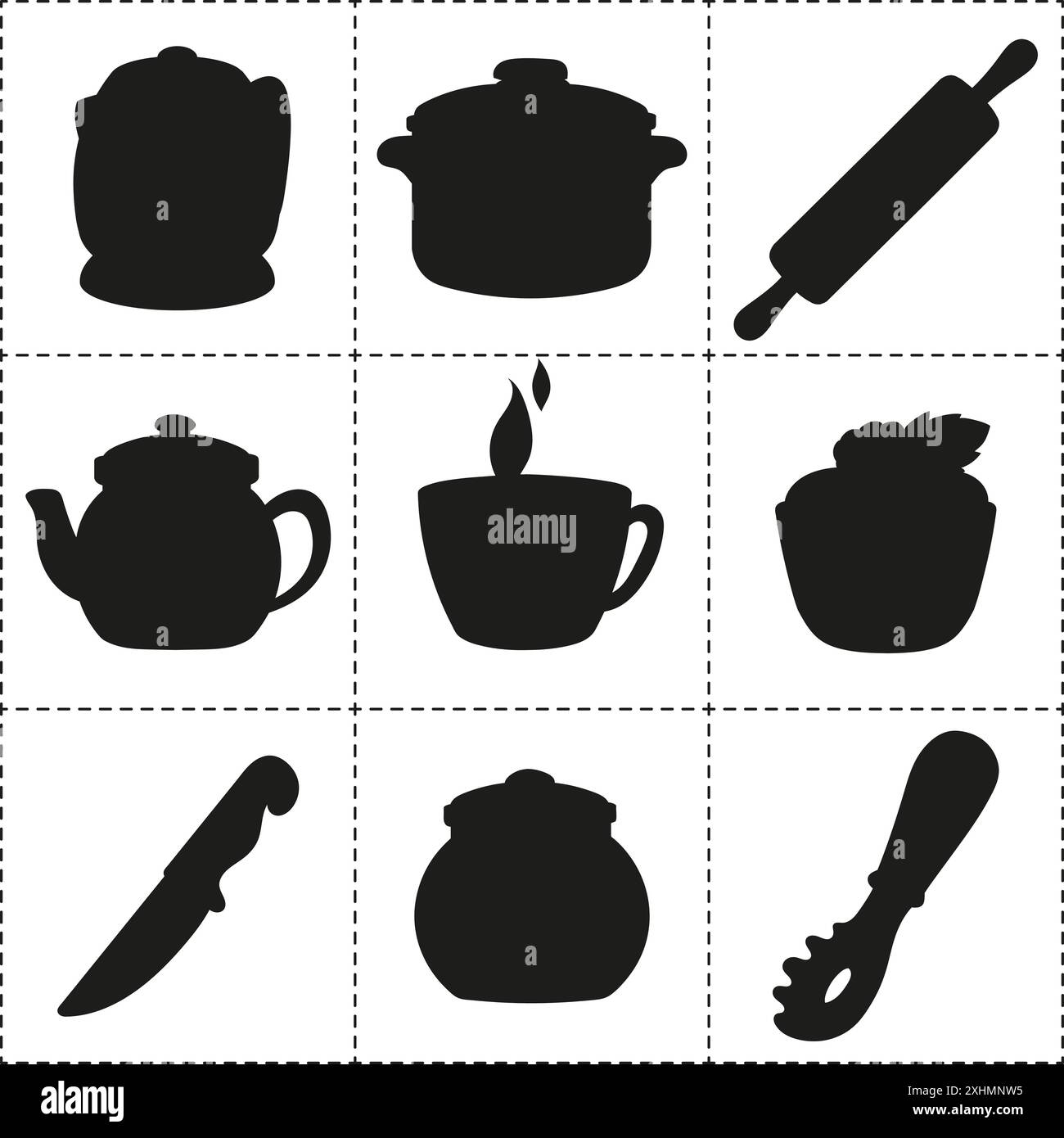Black silhouette. Dinnerware theme. Vector illustration isolated on ...