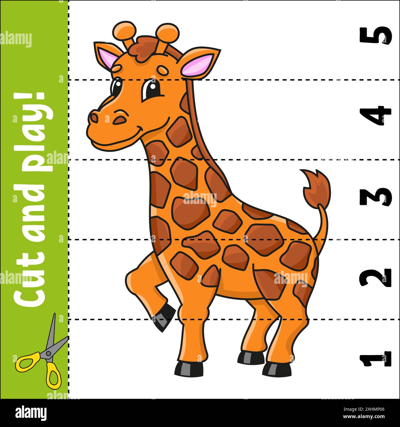 Learning numbers 1-5. Giraffe animal. Cut and play. Education worksheet ...