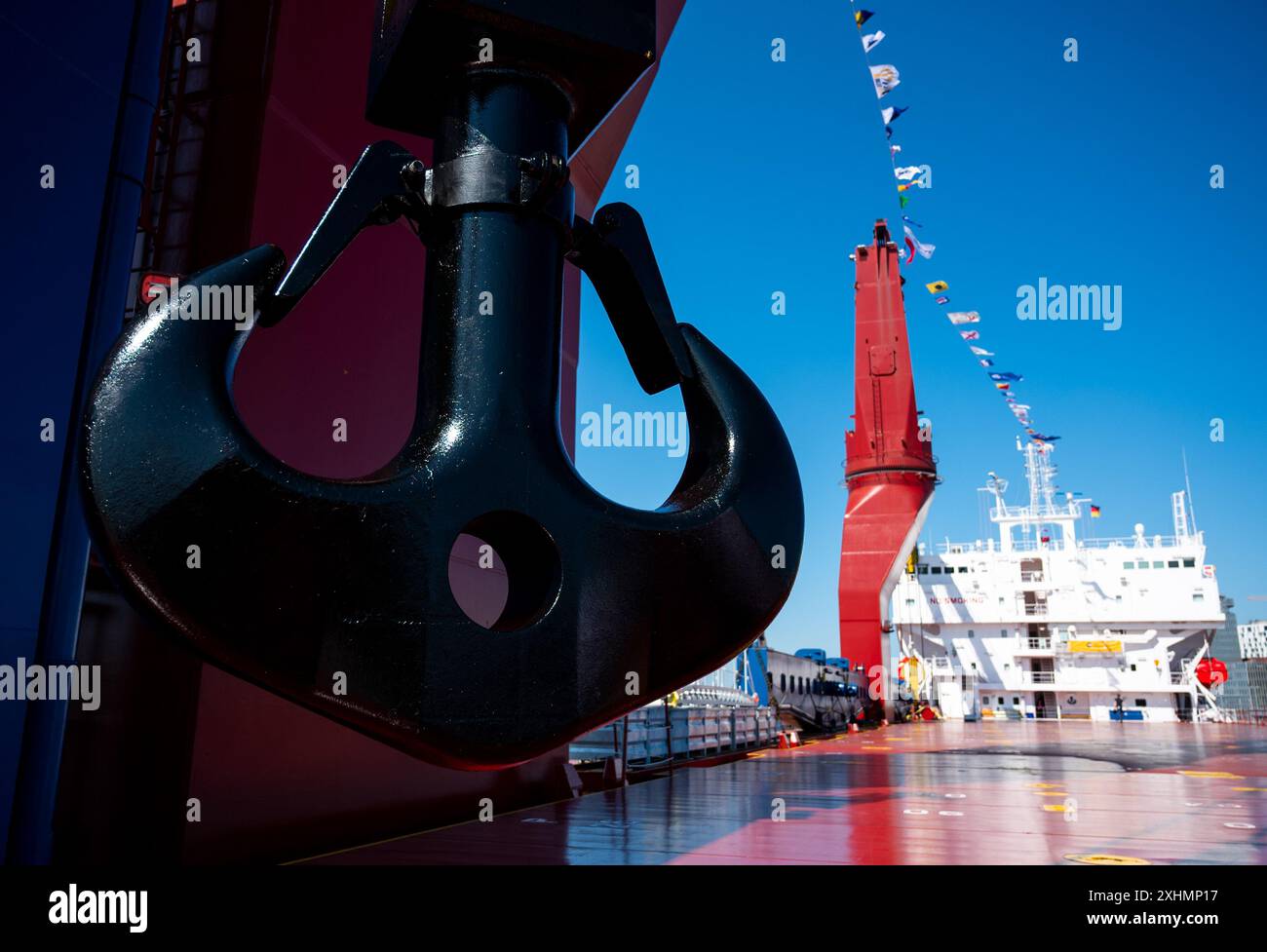 Hamburg, Germany. 15th July, 2024. View of the deck with a load hook of ...