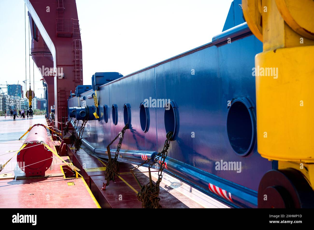 Hamburg, Germany. 15th July, 2024. View of the deck with a crane ...