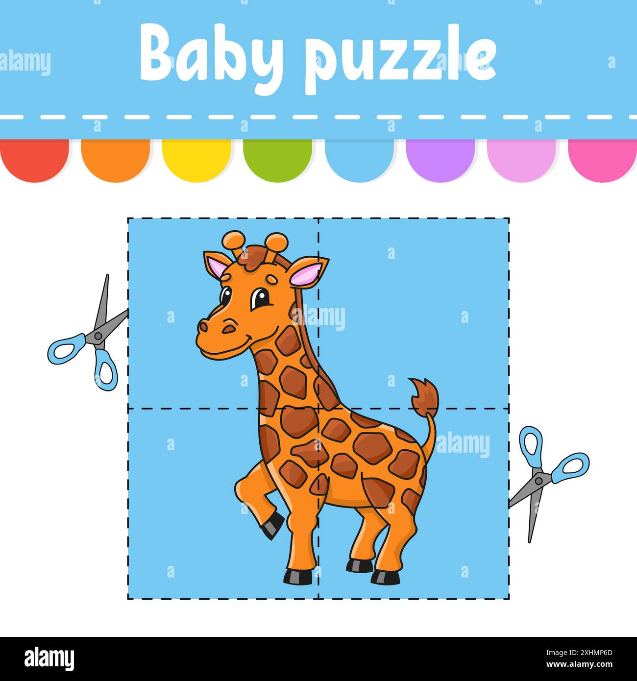 Puzzle game for kids. Giraffe animal. Jigsaw pieces. Color worksheet ...
