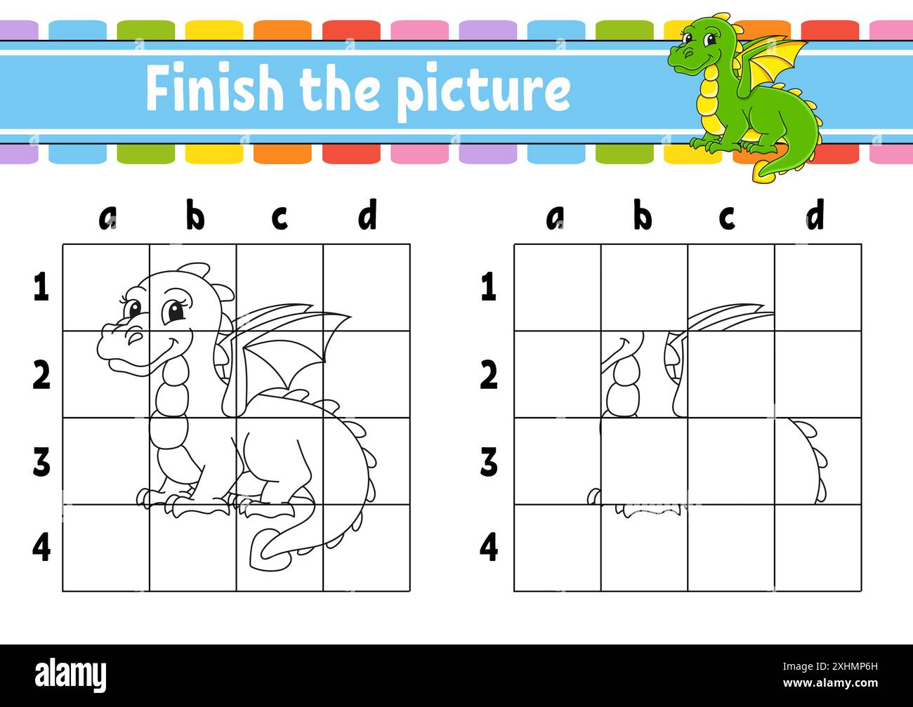 Finish the picture. Coloring book pages for kids. Education developing ...