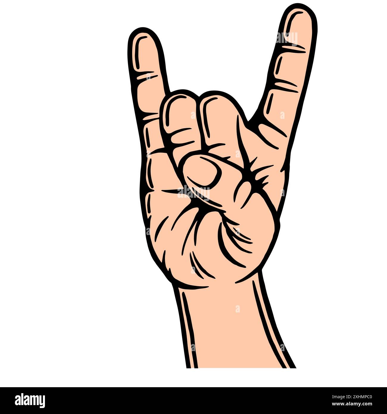 Hand gesture. Rock sign. Colorful vector illustration. Isolated on ...