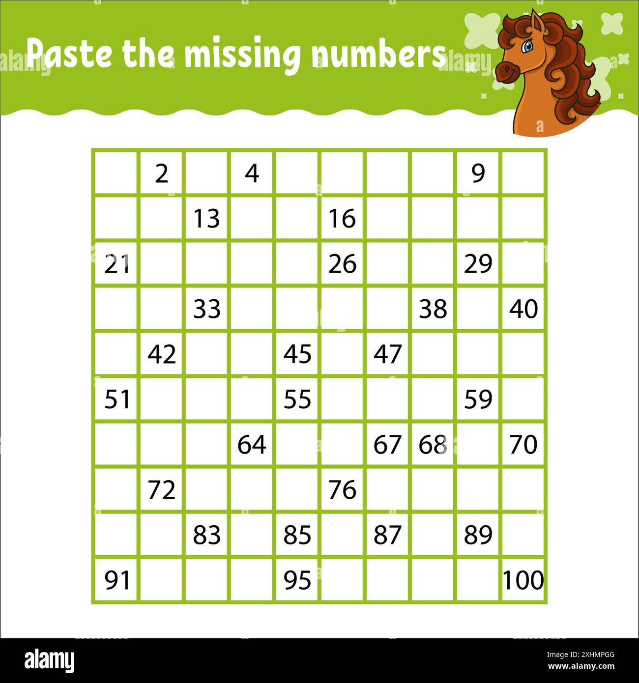 Paste the missing numbers from 1 to 100. Handwriting practice. Learning ...