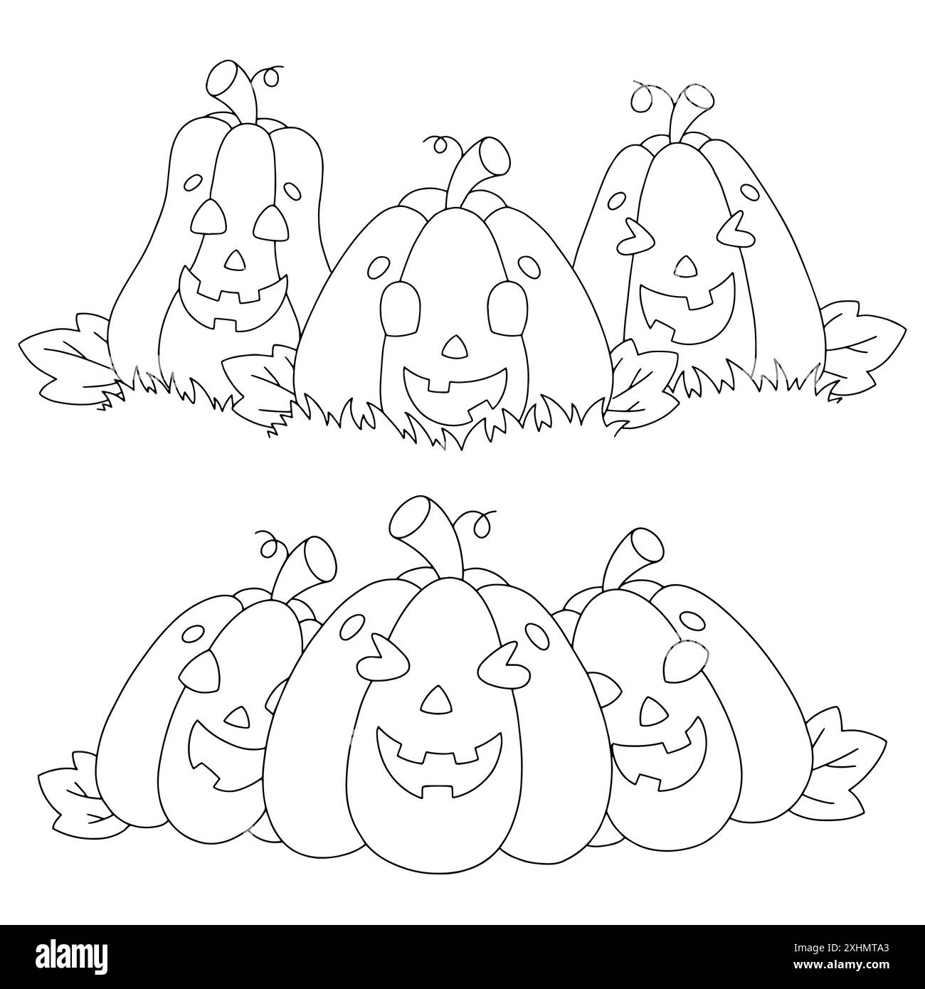A set of laughing pumpkins. Coloring book page for kids. Cartoon style ...