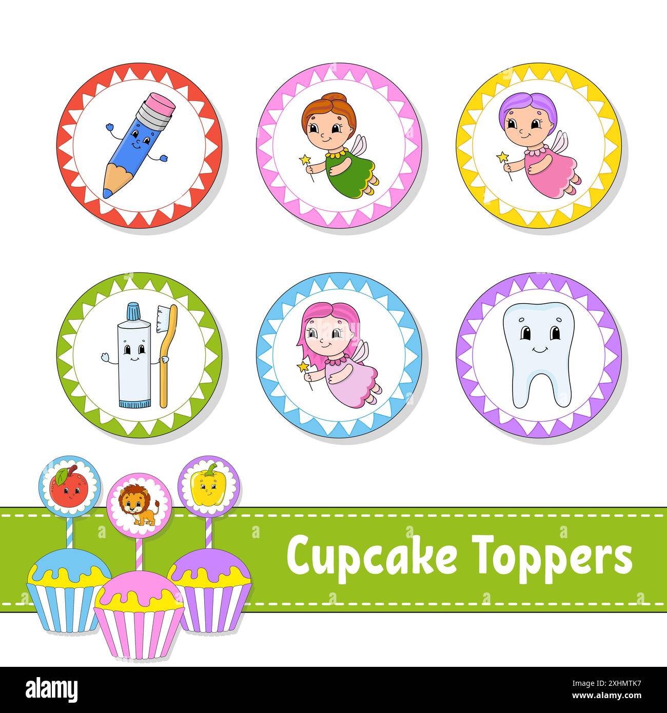 Cupcake Toppers. Set of six round pictures. cartoon characters. Cute ...