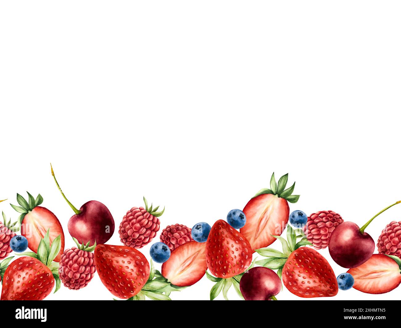 Seamless frame, border, banner with strawberry, raspberry, cherry and ...