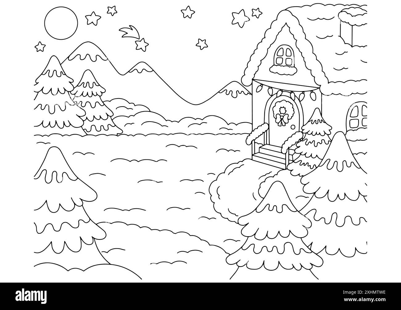 Wonderful natural landscape. Coloring book page for kids. Cartoon style ...