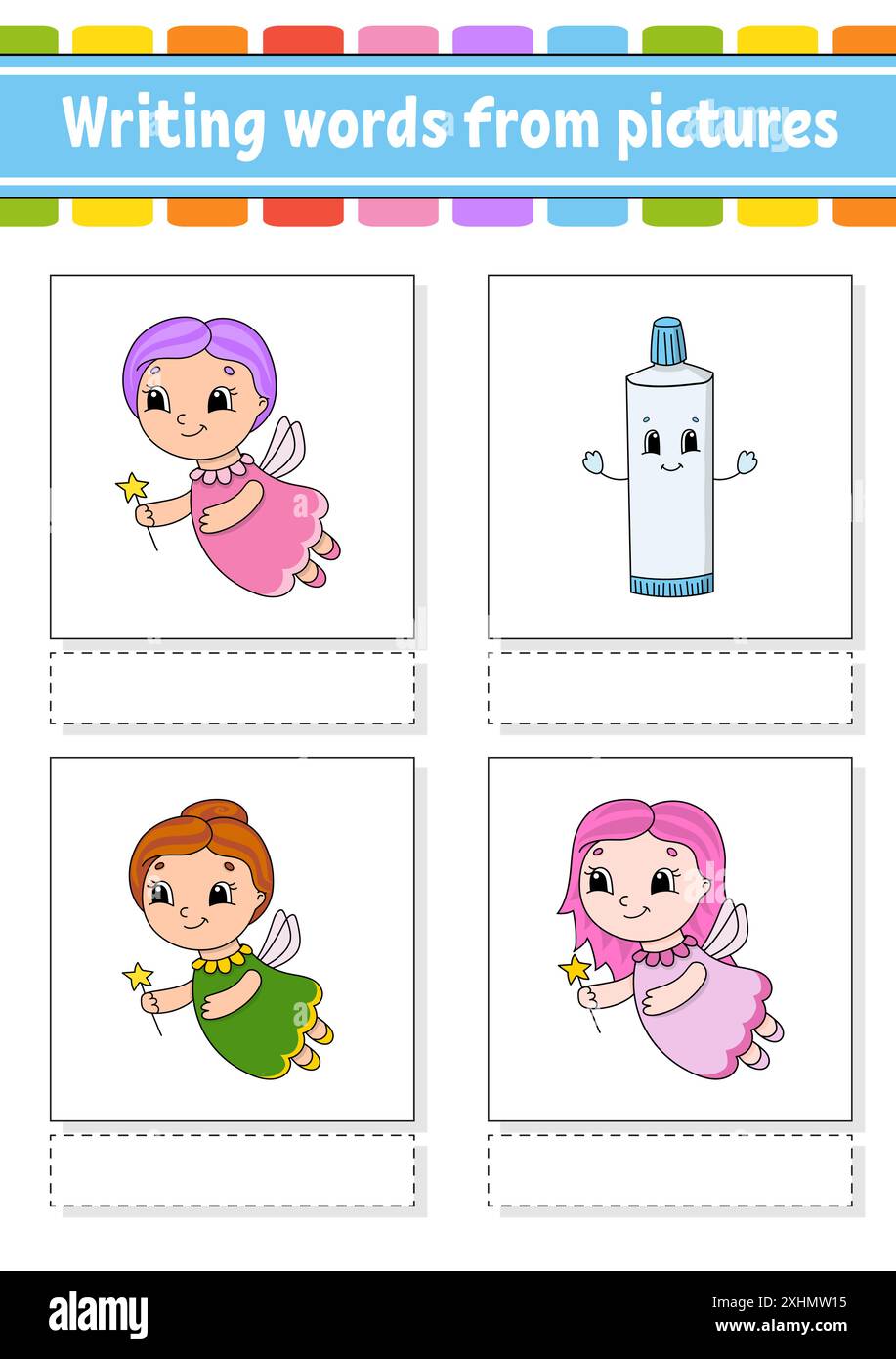 Writing words from pictures. Education developing worksheet. Activity ...
