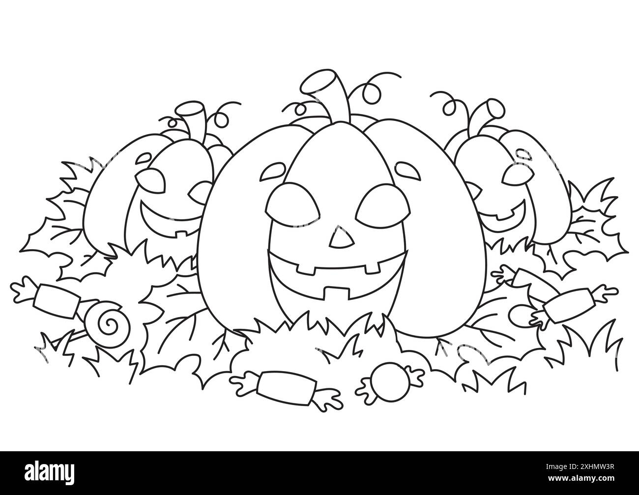 Funny pumpkins. Halloween theme. Coloring book page for kids. Cartoon ...