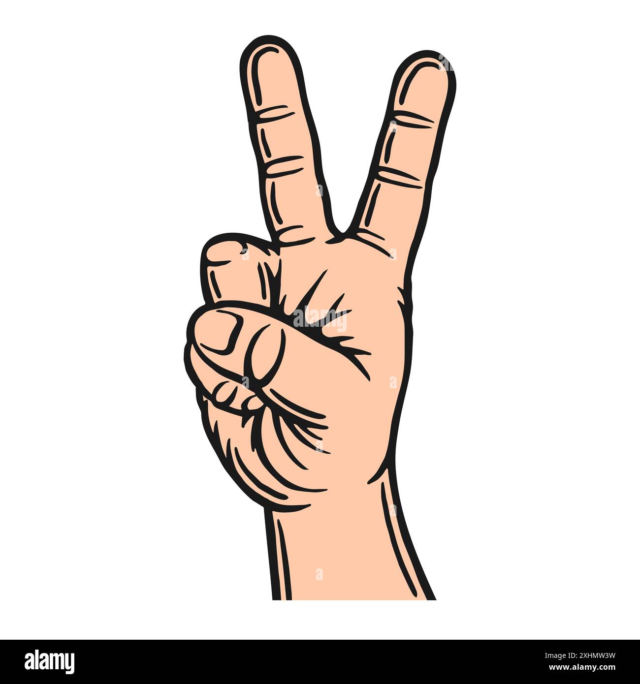 Hand gesture. Peace sign. Colorful vector illustration. Isolated on ...
