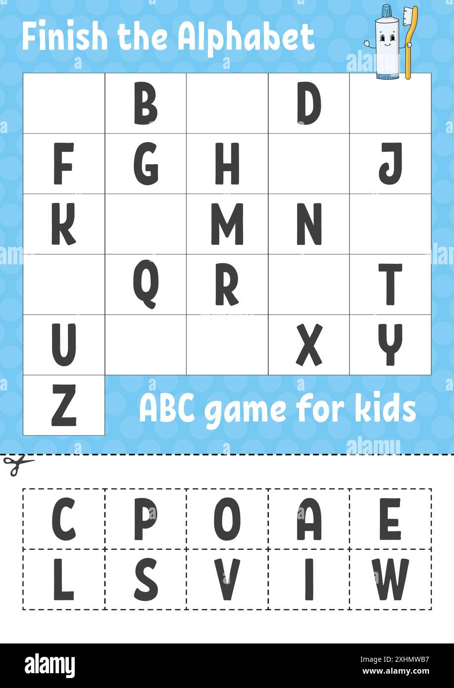 Finish the alphabet. ABC game for kids. Cut and glue. Education ...