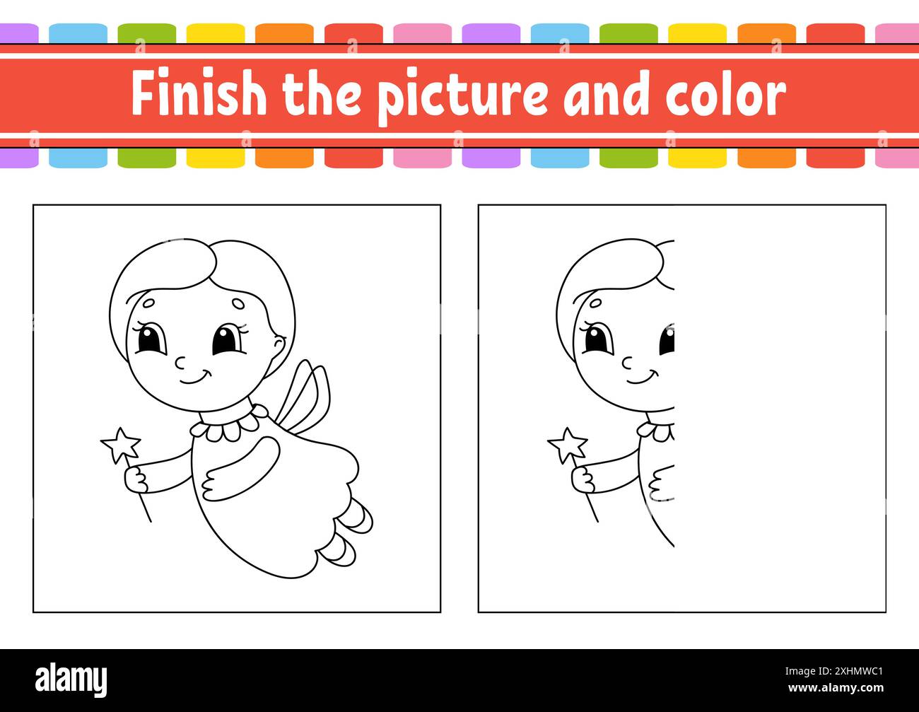 Finish the picture and color. cartoon character isolated on white ...