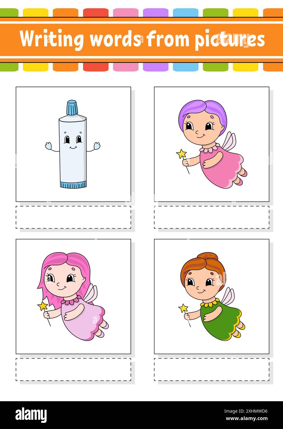 Writing words from pictures. Education developing worksheet. Activity ...