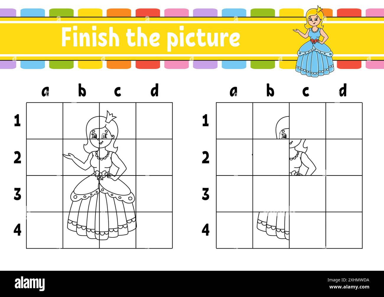 Finish the picture. Coloring book pages for kids. Education developing ...