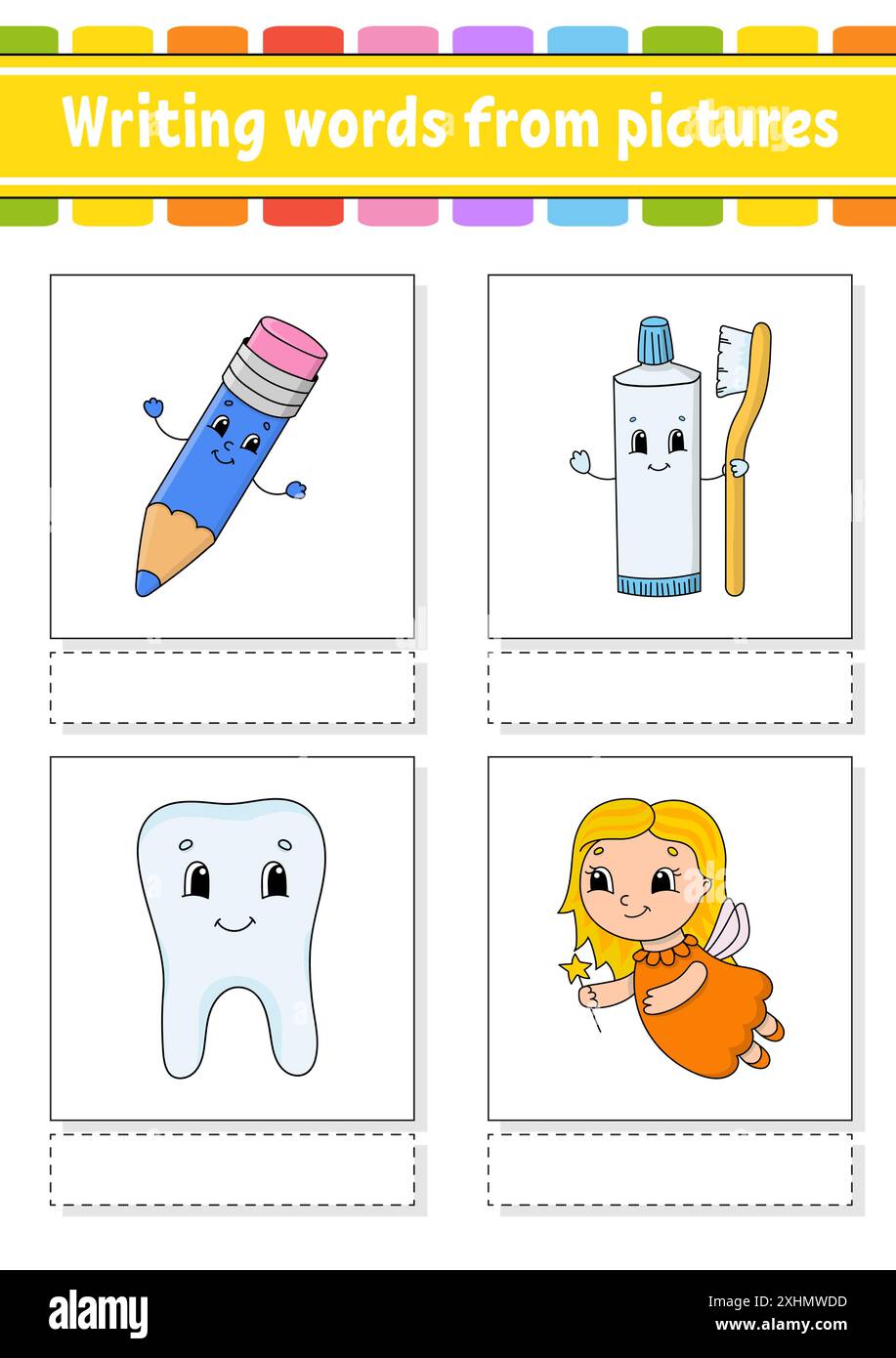 Writing words from pictures. Education developing worksheet. Activity ...