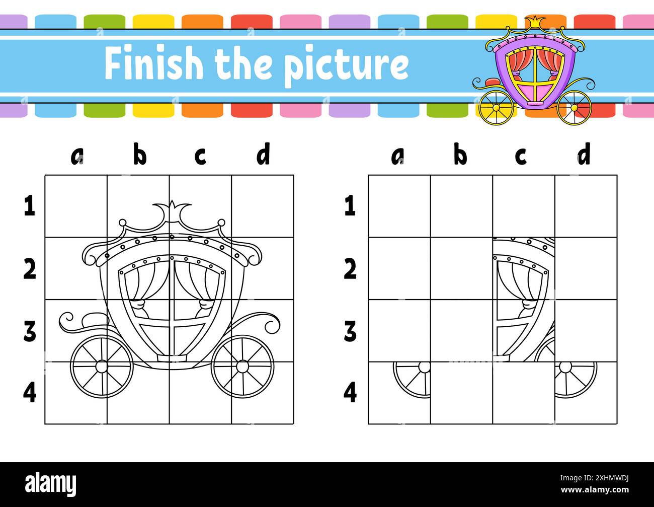 Finish the picture. Coloring book pages for kids. Education developing ...