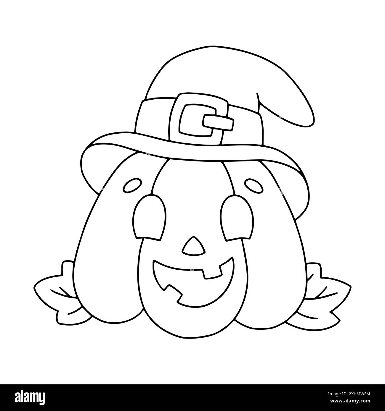 Happy pumpkin with hat. Coloring book page for kids. Halloween theme ...