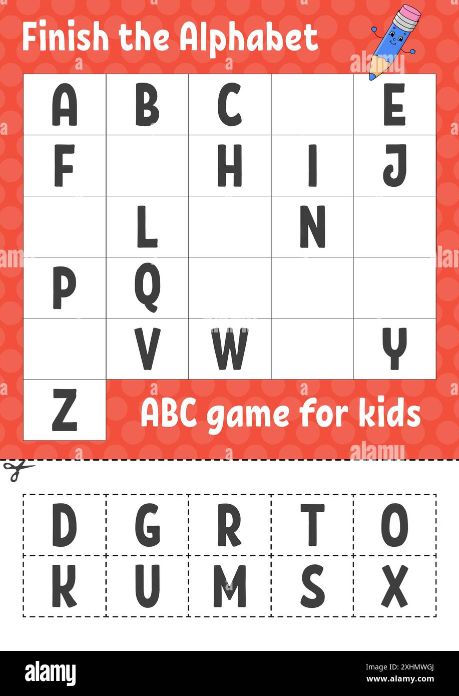 Finish the alphabet. ABC game for kids. Cut and glue. Education ...