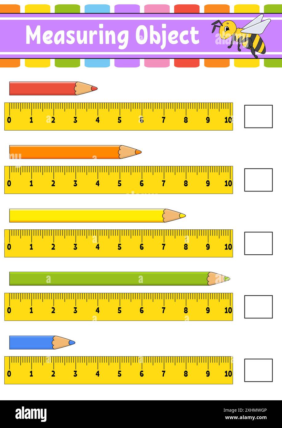 Measuring object with ruler. Education developing worksheet. Game for ...