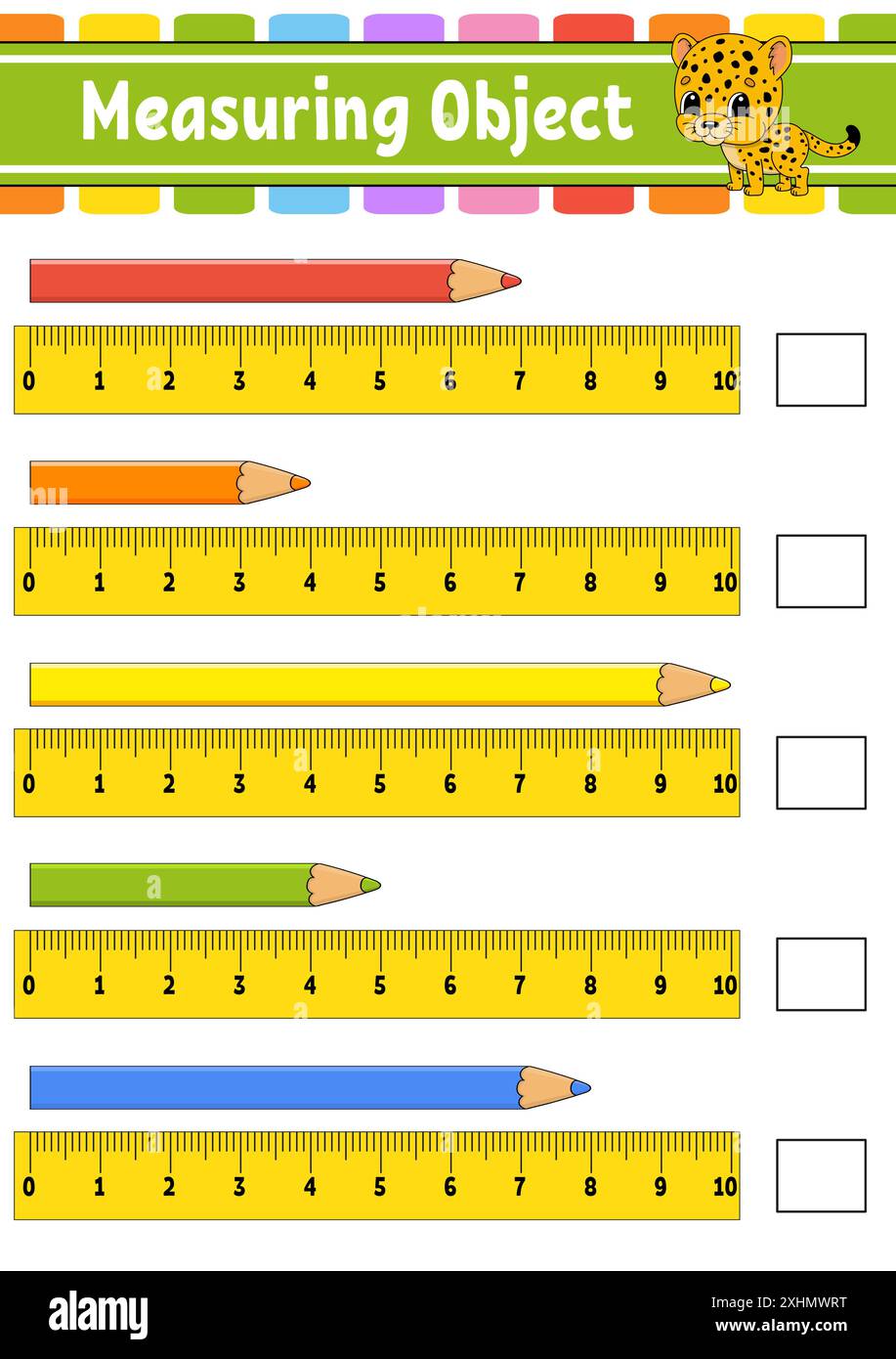 Measuring object with ruler. Education developing worksheet. Game for ...