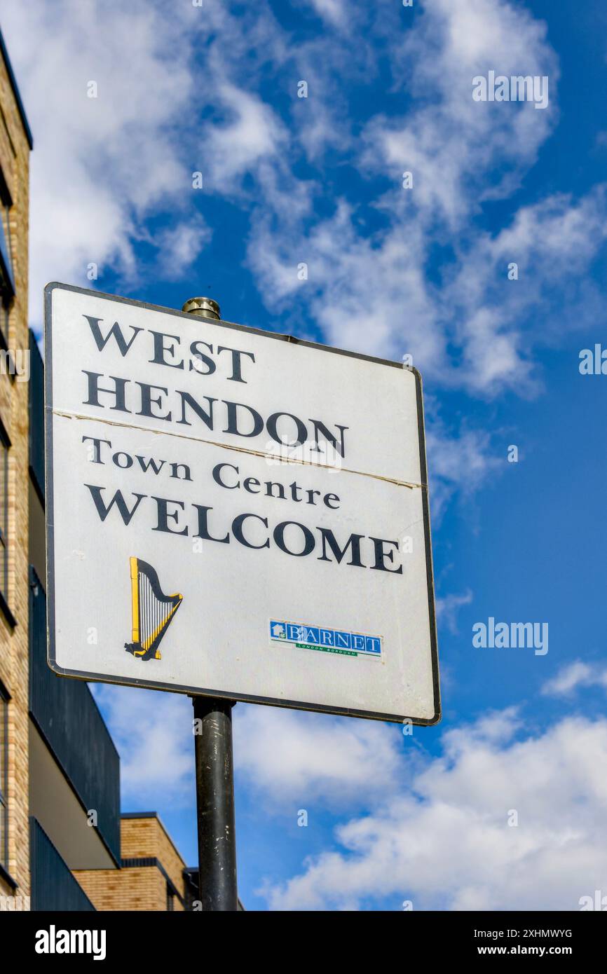 Welcome To West Hendon Town Centre Road Sign, Borough Of Barnet, London ...