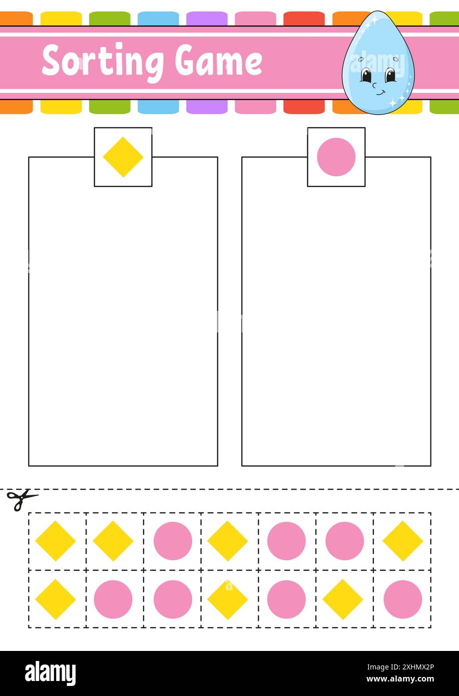 Sorting game. Shapes and colors. Cut and glue. Education developing ...