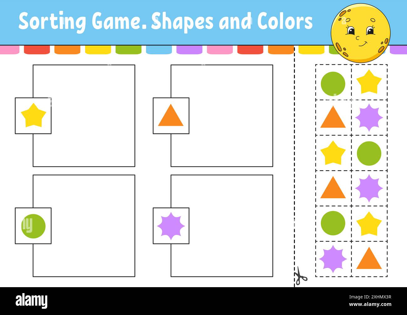 Sorting game. Shapes and colors. Cut and glue. Education developing ...