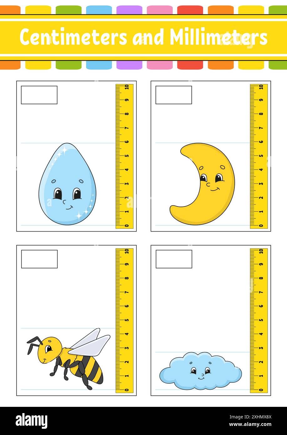 Measuring length in centimeter and millimeter. Education developing ...